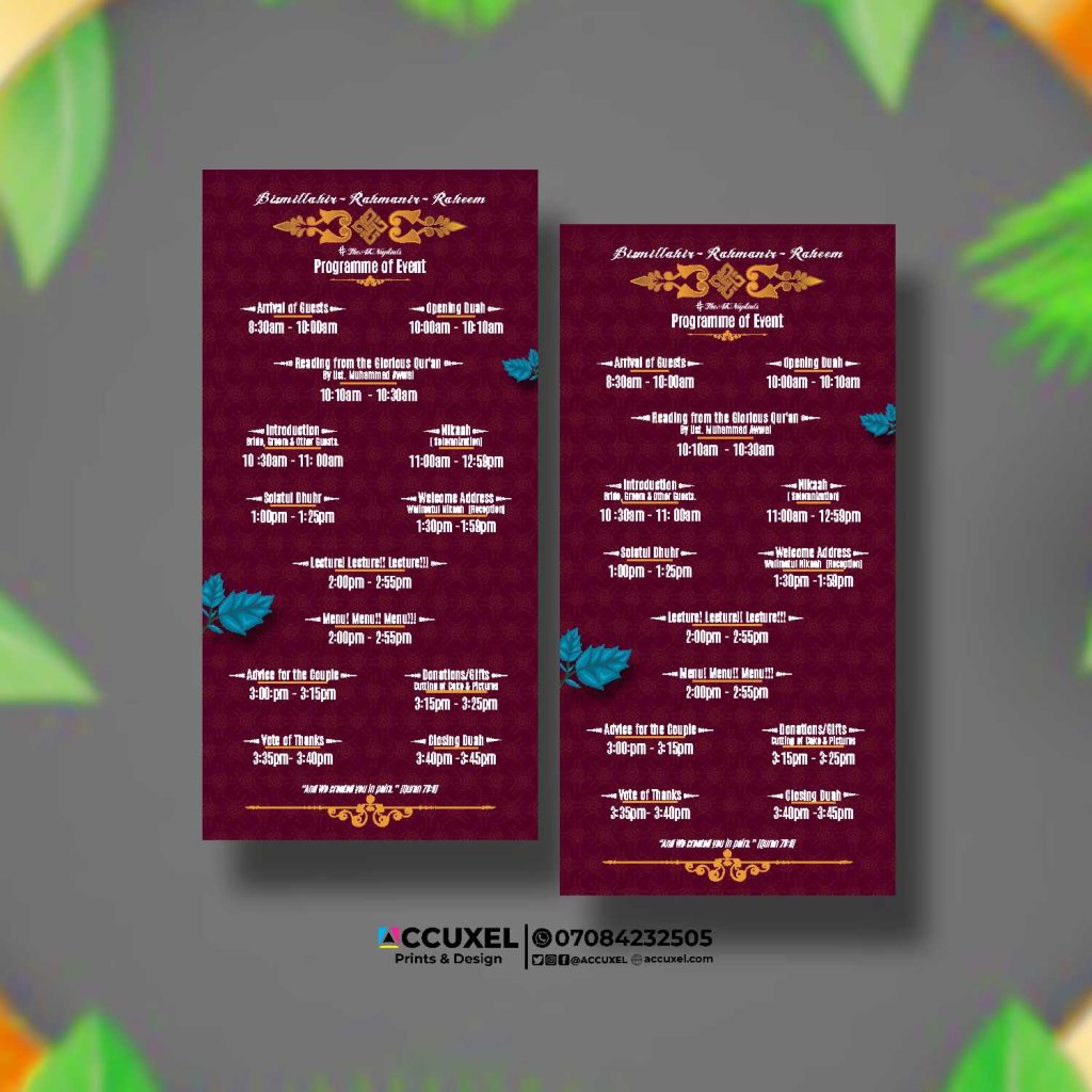 Get Custom A4 Bifold Wedding Program Design And Printing - Design And ...