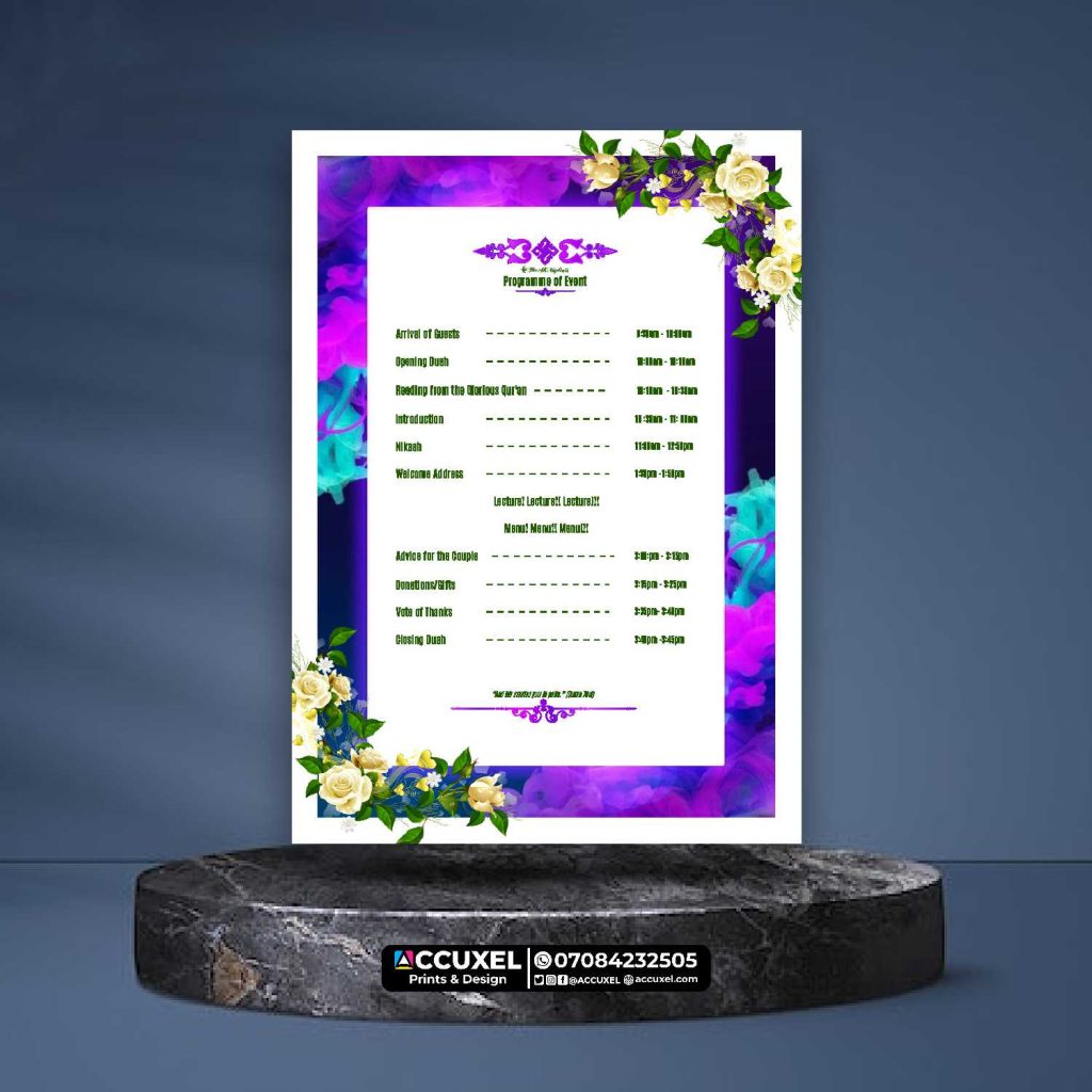 Get Custom A4 Bifold Wedding Program Design And Printing - Design And ...