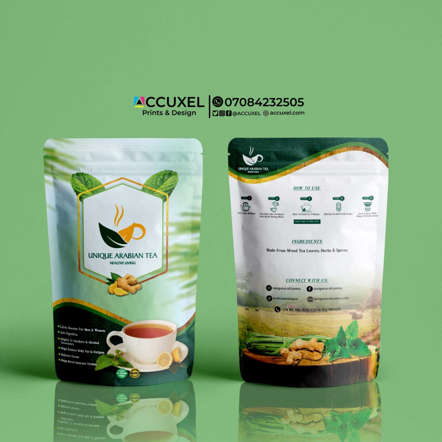 Get Herbal Green Tea Packaging Pouch Design And Printing (Low Minimum ...