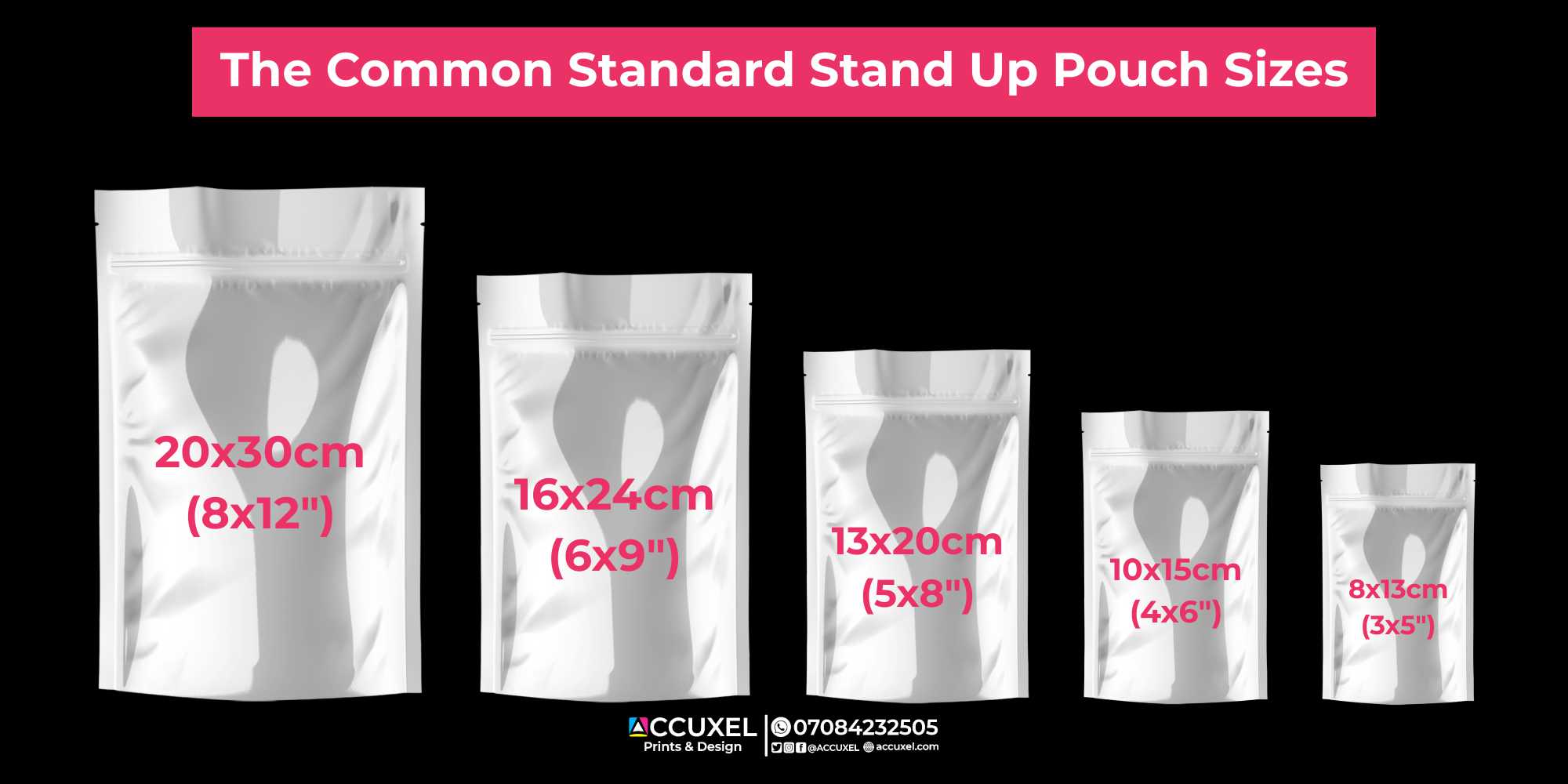 The 5 Common Standard Stand Up Pouch Sizes - Design And Printing Company In Kwara State, Nigeria