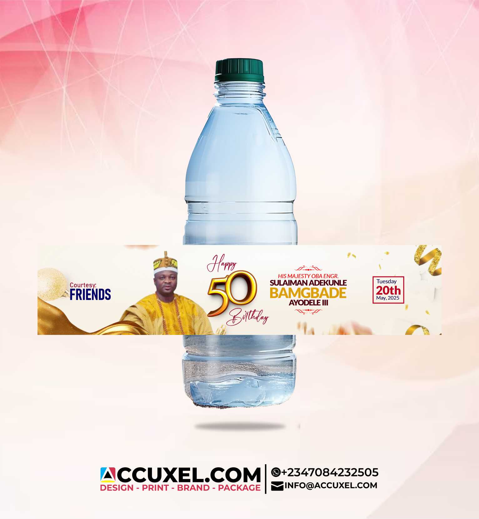 Get Custom 50th Birthday Water Bottle Labels Sticker Design And ...