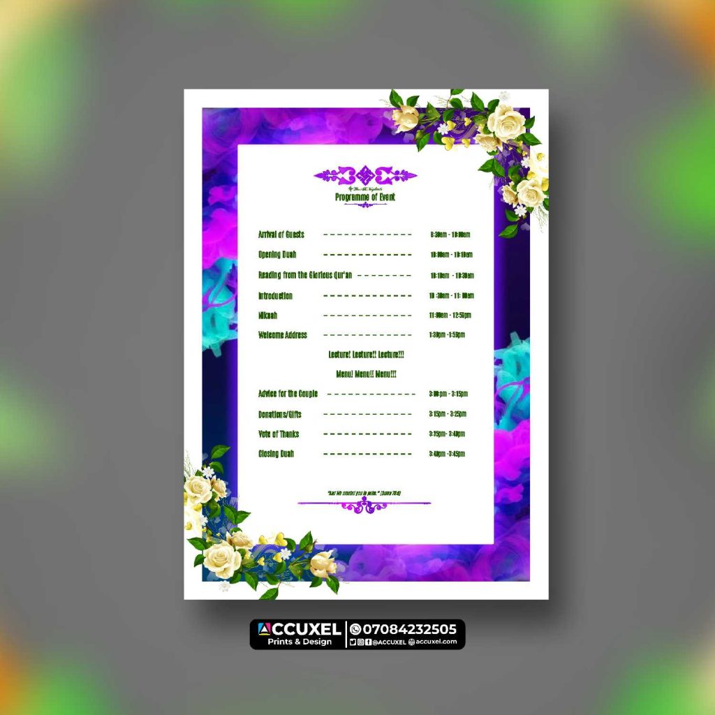 Get Custom A5 Bifold Wedding Program Design And Printing - Design And ...