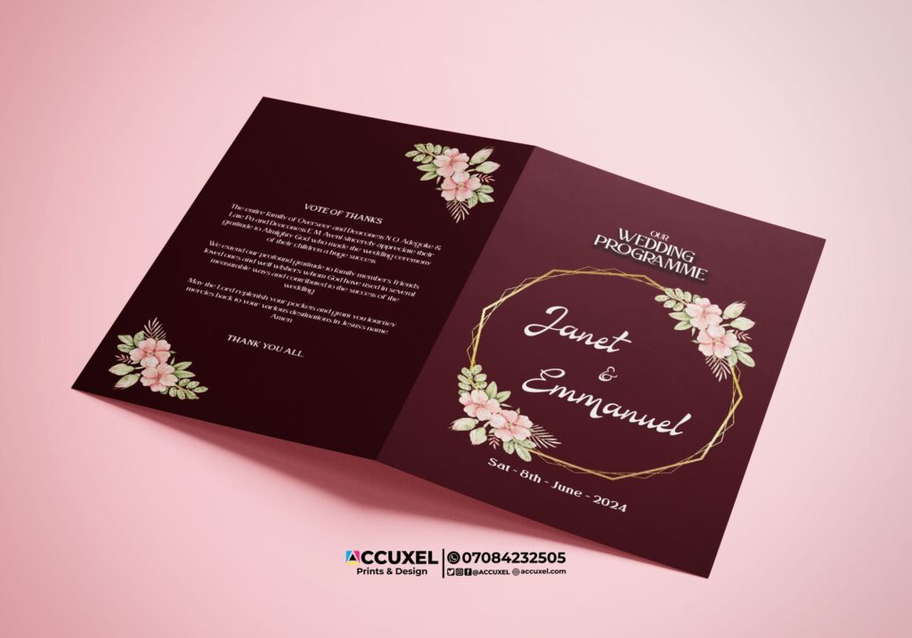 Get A5 Wedding Program Without Pictures Design Printing - Design And ...