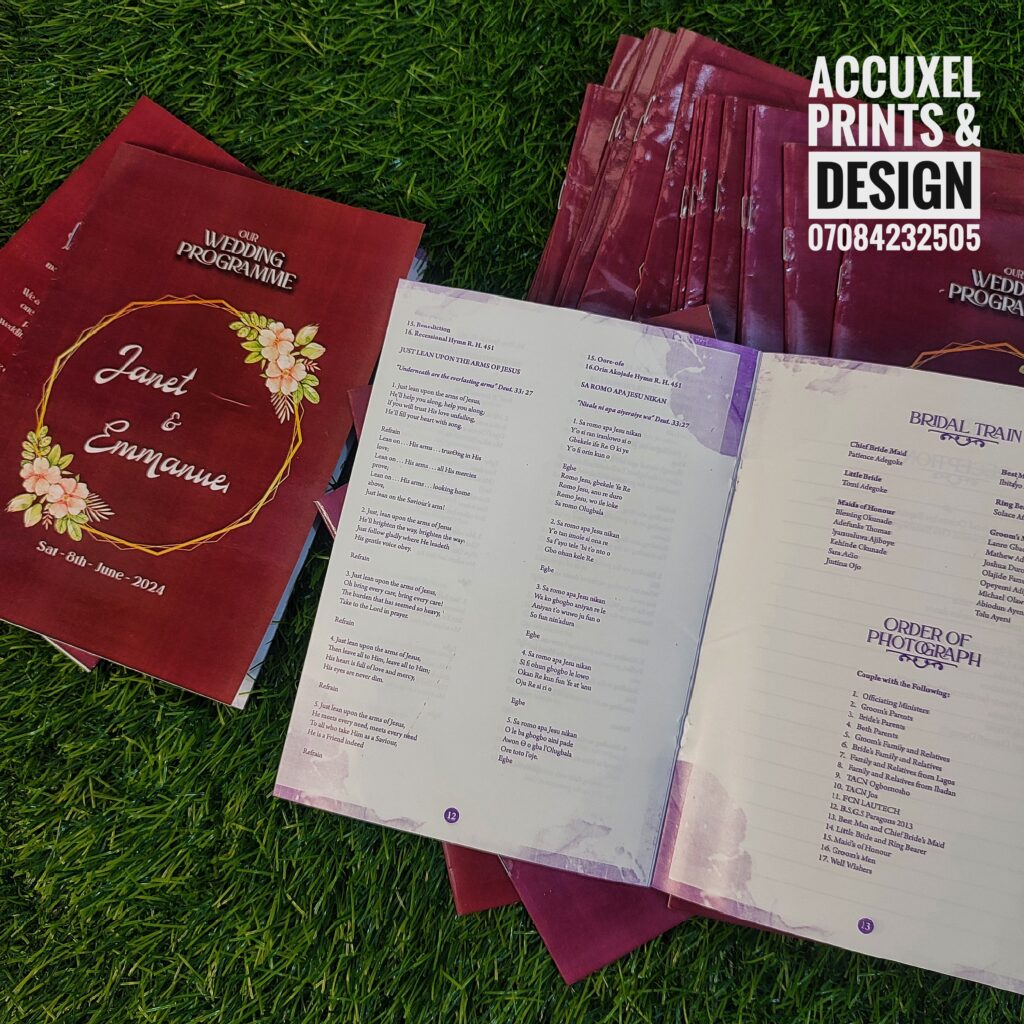 Get A5 Wedding Program Without Pictures Design Printing - Design And ...